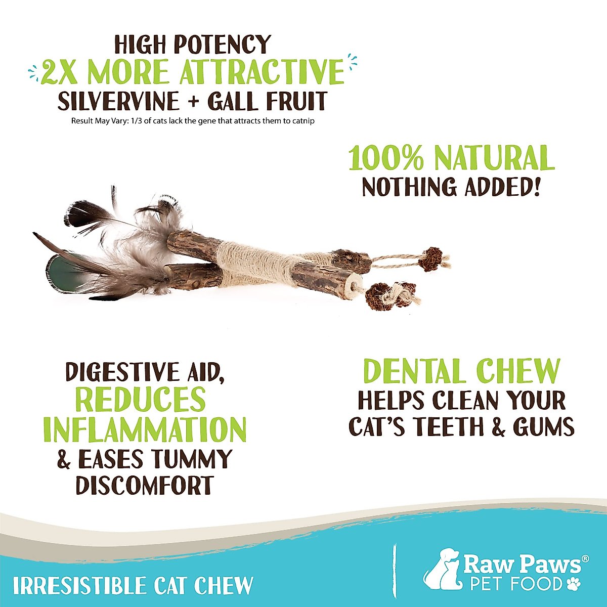 Raw Paws Silvervine Stick Toys, 3 ct - Interactive Cat Toys with Feathers, Cat Kicker Toy, Catnip Toys for Cats, Cat Feather Stick Silvervine for Cats, Matatabi Sticks Cat Feather Toys for Indoor Cats