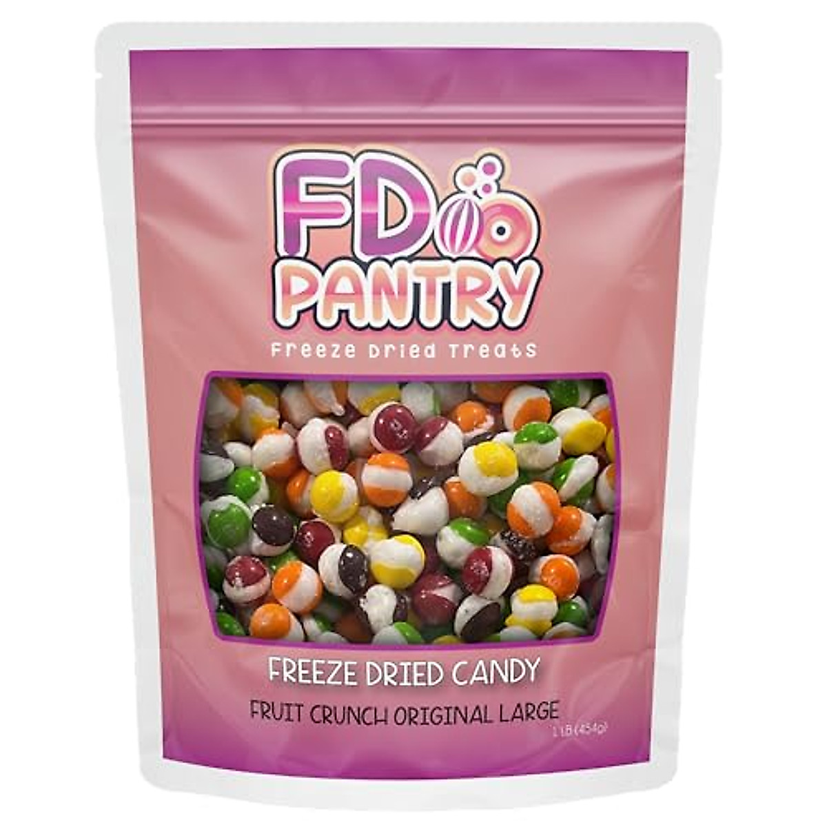 Fruit Crunch Original Candy Freeze Dried 16 oz 1 pound - Assortment Strawberry, Orange, Lemon, Grape, Lime Flavors Large 1lb Big Bag Pouch - Ideal Gift Snack 16oz