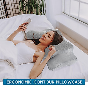 HunnmingRe Cervical Pillow Case Comfortable and Breathable Pillowcase with Zipper(Only Pillowcase) Pillowcase for Memory Foam Cervical Pillow Cervical Pillow Case Cover (Gray,Standard Size)