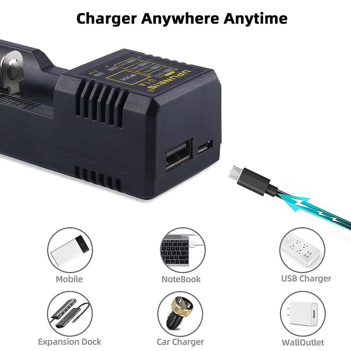 WANGDAJIEDIAN 18650 Battery Charger, Universal for 3.7V Li-ion & 1.2V Ni-MH/Ni-Cd Batteries, LCD Display, Safe Charge Protection, Portable USB Charging