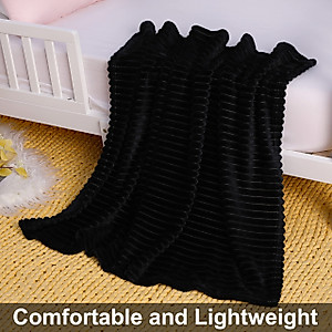 NTBAY Plush Flannel Baby Blanket, Soft and Warm Toddler Blanket with Striped Texture for Stroller, Crib, Travel, 30x40 Inches, Black