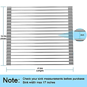Haydyson Roll Up Dish Drying Rack, 17.5" x 15.7", Multipurpose Sink Drying Rack, Stainless Steel Sink Rack Dish Drainer Heat Resistant Dish Racks for Kitchen Counter