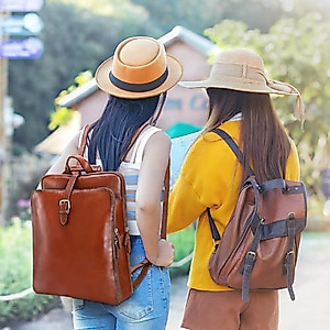 Banuce Full Grain Italian Leather Convertible Backpack Purse for Women Travel Laptop Backpack with luggage strap