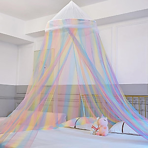 FIOBEE Bed Canopy Bed Curtains Mosquito Net Room Décor with Stars for Bedroom, Rainbow