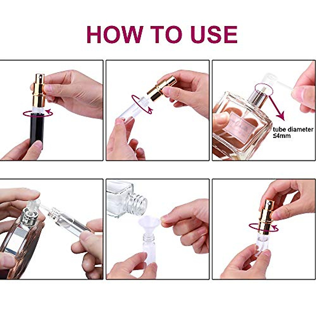 Zingso Refillable Travel Perfume Atomizer Bottles, 3 Pcs 10ml Mini Portable Spray Bottles Refillable Perfume Aftershave Atomizer Empty Travel Bottles with Funnel (10ml (Black+Silver+Pink))