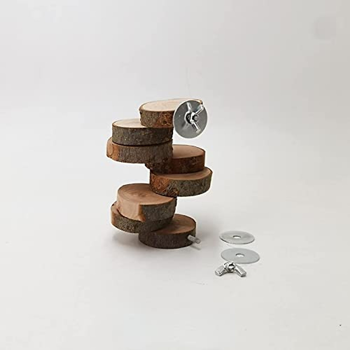 Bird Platform Perch Playground for Budgie Parakeet, Cage Natural Wood Play Stand Parrot Flat Perches for Large Birds, Birdcage Ladder Climbing Toy 8 Step