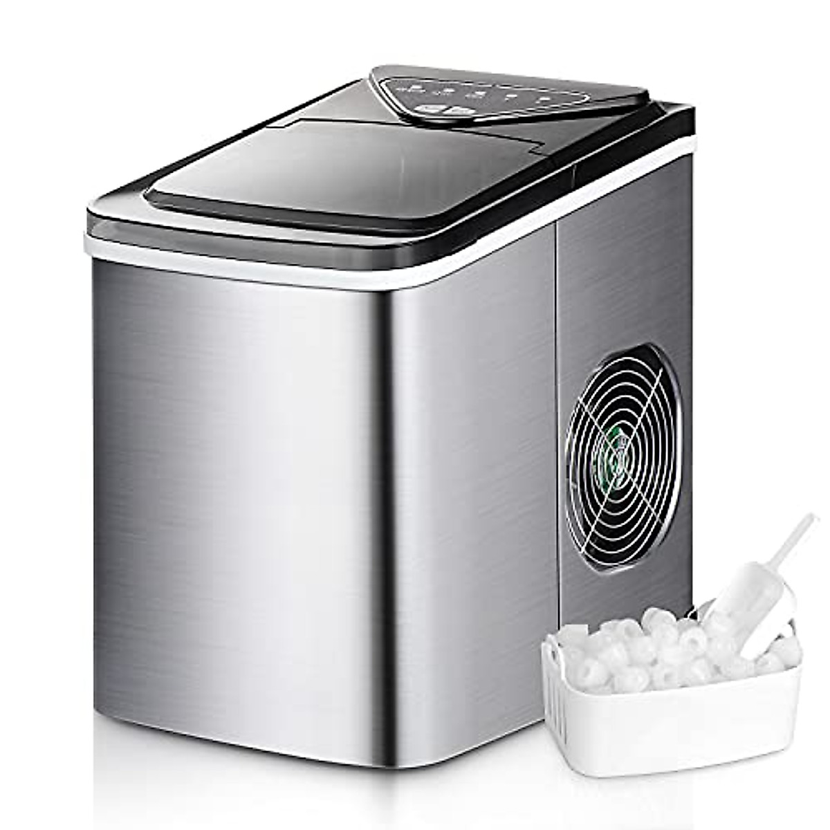 WATOOR Portable Ice Maker Machine for Countertop, 26 lbs Bullet Ice Cube in 24H, 9 Ice Cubes Ready in 6-9 Minutes,2.2L Ice Maker Machine with Ice Scoop and Basket Silver