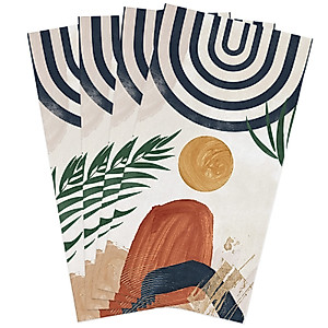 Beisseid Kitchen Dish Towels Abstract Mid Century Dish Cloth Fingertip Bath Towels Boho Modern Geometric Hand Drying Soft Cotton Tea Towel Set 18x28in 4PCS