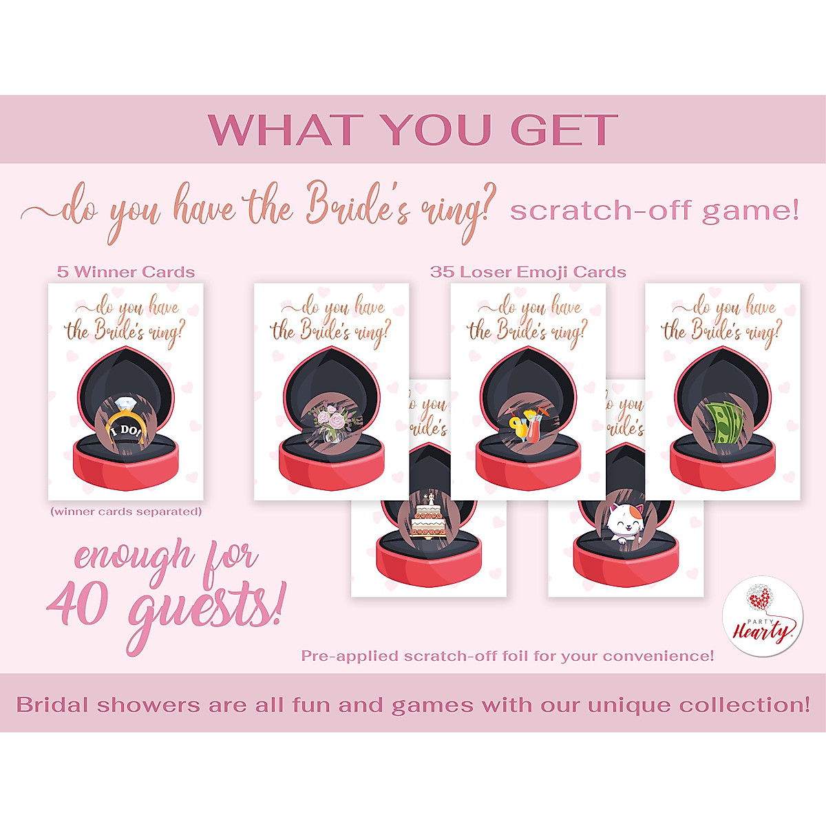 Party Hearty Bridal Shower Games 40 Raffle Cards, Do You Have The Bride’s Ring Funny Emoji Scratch Off Lottery Tickets, 5 Winners, Wedding Shower, Engagement or Bachelorette Party, Rose Gold Foil