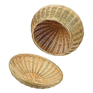 YARNOW Bamboo Woven Basket with Lid Rattan Braid Chess Cans Wicker Bowls Round Seagrass Baskets Boho Home Decor for Home Kitchen Snake Appetizer Food Storage 28X28CM