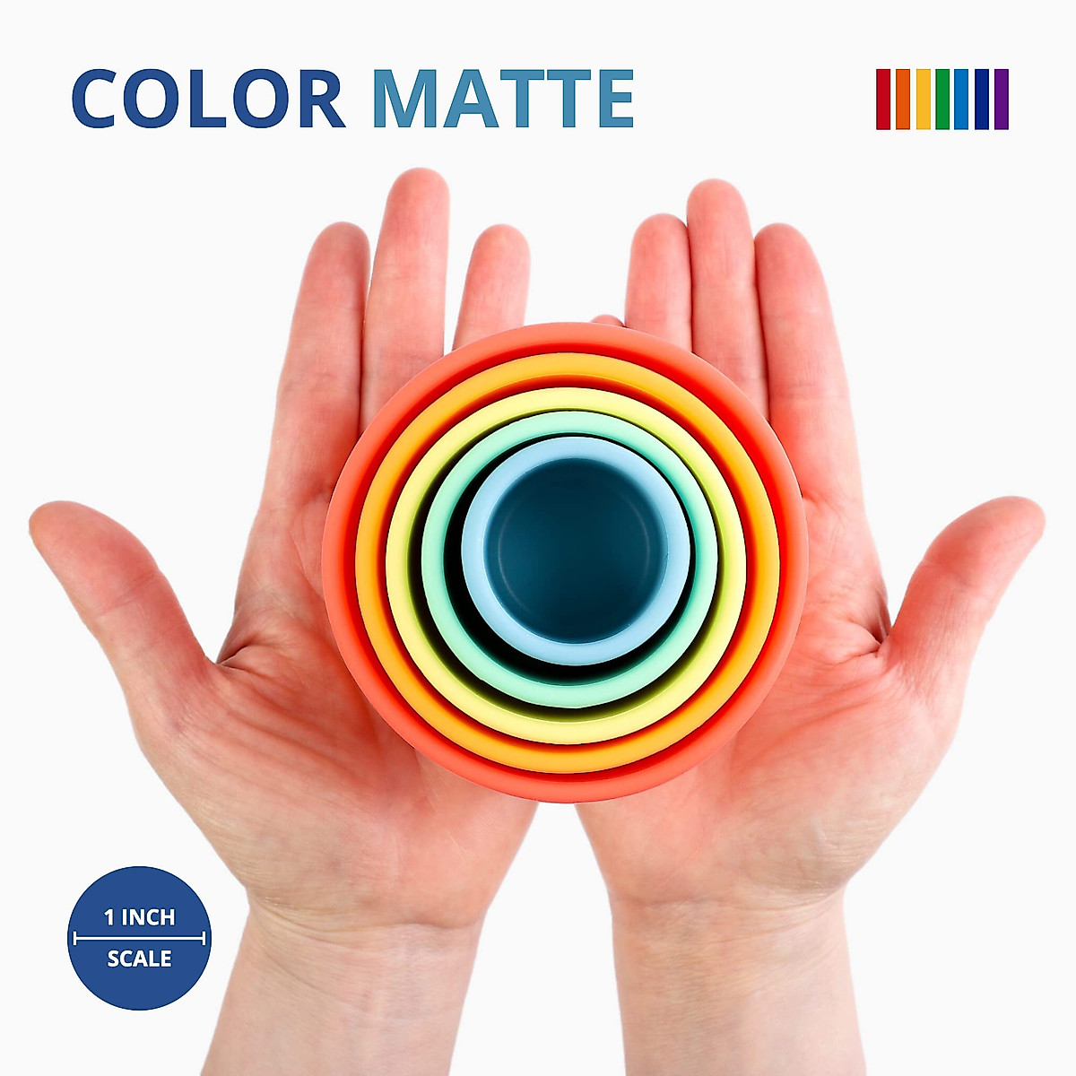 BLUE GINKGO Silicone Stacking Cups – Nesting & Sensory Stacking Toy for Toddlers | Open-Ended Montessori Toy with 5 Cups (Matte Colors)