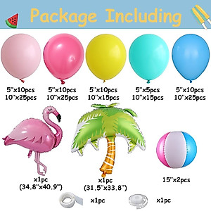 Hawaiian Pool Party Decoration 154pcs Tropical Flamingo Balloon Garland Arch Kit with Beach Ball for Swimming Slide Water Luau Tropical Pool Beach Theme Splish Splash Birthday Bash Party Decoration