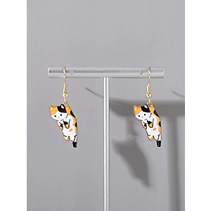 Pingyongchang Cute Animal Cat Dangle Earrings for Women Cartoon Kitten Drop Earring Party Jewelry Gifts-Colorful