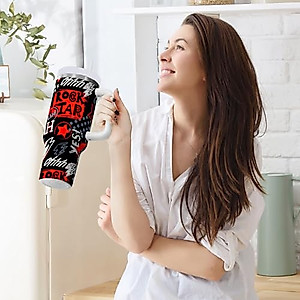 Emelivor Headphones Stars Black 40 oz Tumbler with Lid and Straw Insulated Tumblers with Handle Leak Proof Travel Coffee Mug Water Cup Bottles Fits in Car Cup Holder