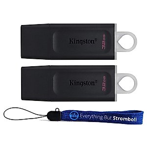 Kingston 32GB Flash Drive DataTraveler Exodia (Bulk 2 Pack) USB 3.2 Type-A Drive 100MB/s High Speed PenDrive for Computer or Laptop (DTX/32GB) Bundle with (1) Everything But Stromboli Lanyard