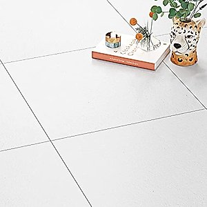 FunStick White Floor Tiles Peel and Stick Waterproof 12x12 In 15 Pcs White Vinyl Flooring Peel and Stick Bathroom Floor Tile Stickers Removable Stick on Laminate Linoleum Flooring for Kitchen Basement