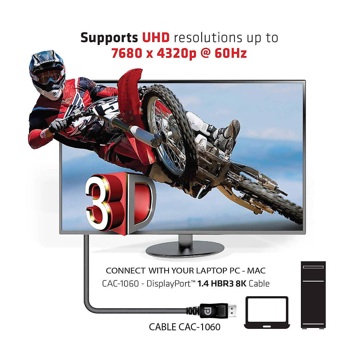 Club3D CAC-1060 VESA Certified DisplayPort to DisplayPort 1.4/Hbr3 M/M Cable DP 1.4 8K 60Hz 3m- 9.84ft