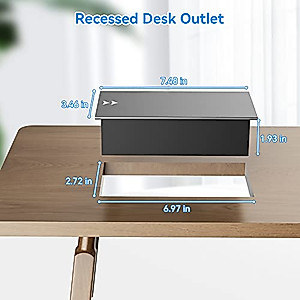 PD 20W USB C Recessed Power Strip, Furniture Power Strip with 2 Outlets and 2 USB Ports, 10FT Extension Cord Flat Plug, for Countertop Conference Desk Cabinet Workbench, Black
