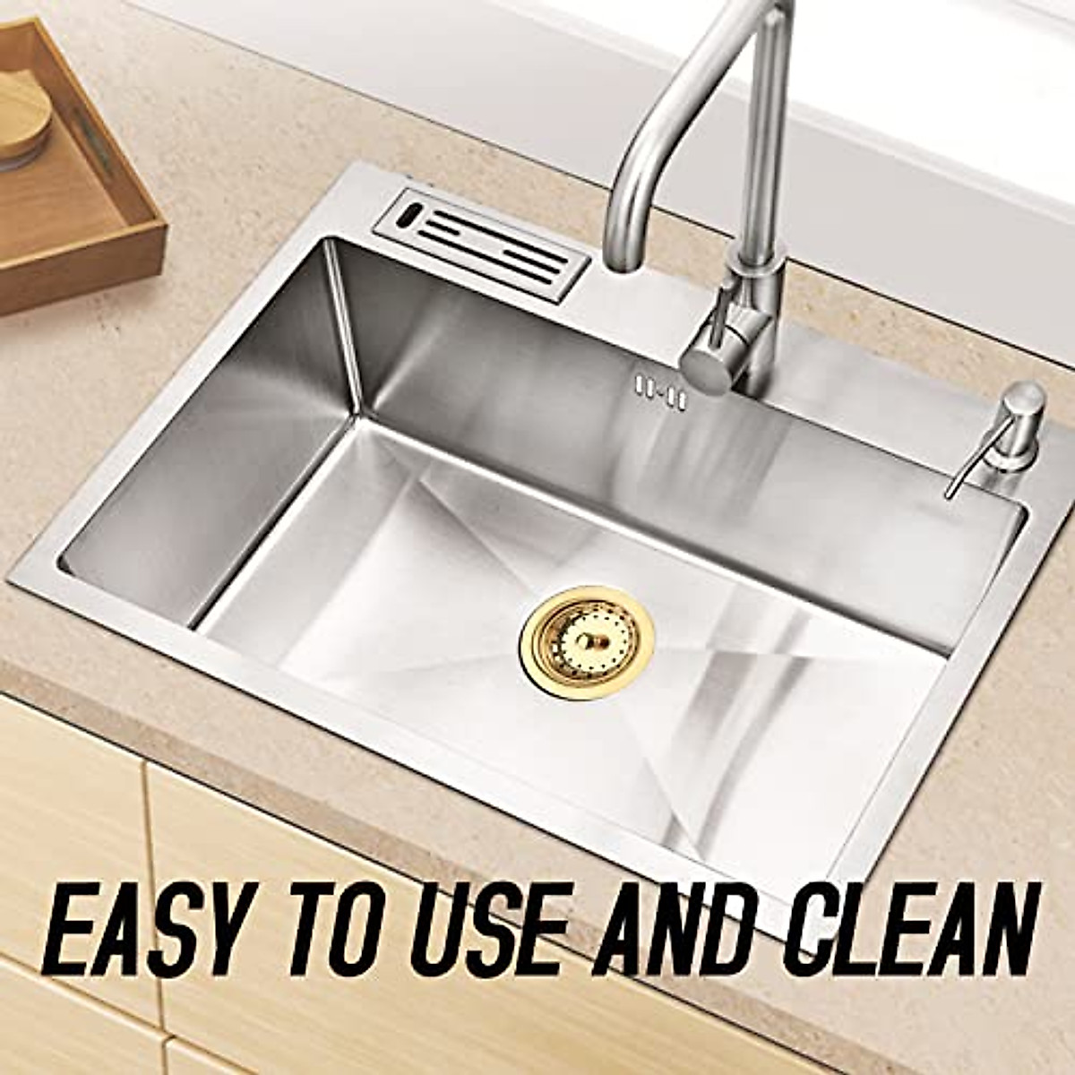 Solimeta Gold Kitchen Sink Drain, Stainless Steel Sink Strainers for Kitchen, Kitchen Strainer with Removable Basket