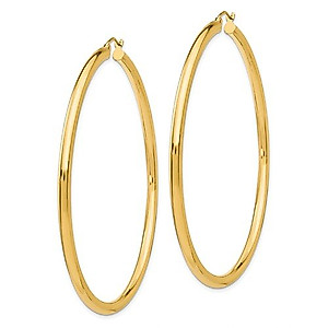 14K Yellow Gold Thick Tube Extra Large Hoop Earrings, (3mm Tube) (65mm)