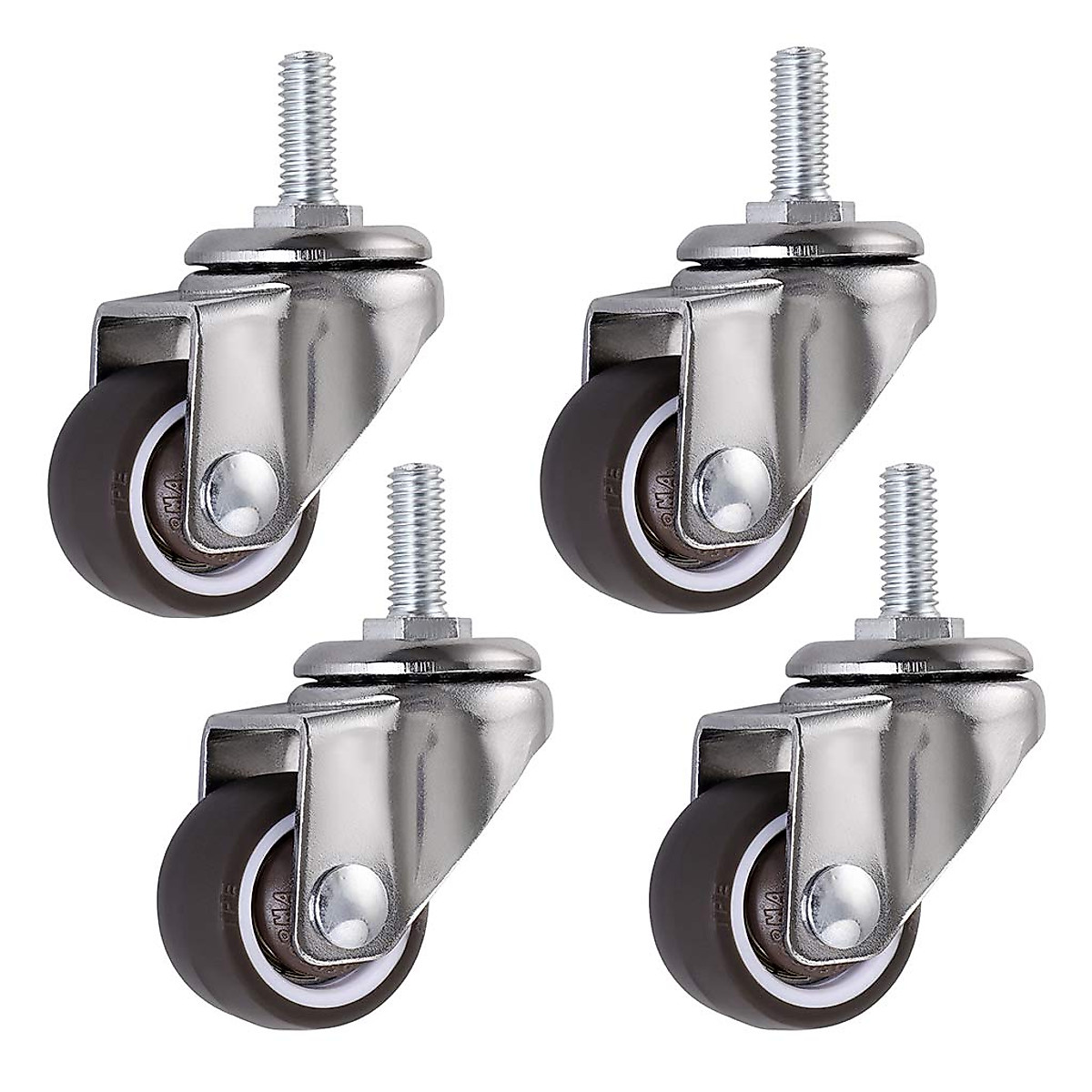 Skelang 4 Pcs 1" Swivel Stem Threaded Casters, TPE Mute Caster Wheel M6 ×15, Replacement for Carts Trolley, Baby Bed, Furniture Cabinet, Table, Total Load Capacity 99Lbs