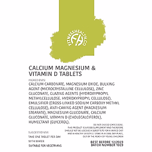 Fitness Health Calcium Magnesium & Vitamin D Tablets - Calcium and Vitamin D Tablets - Vegan Vitamins Supplement - Non-GMO and Gluten Free
