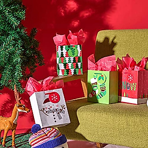 SUNCOLOR 12 Pack 6" Small Christmas Gift Bags With Handle