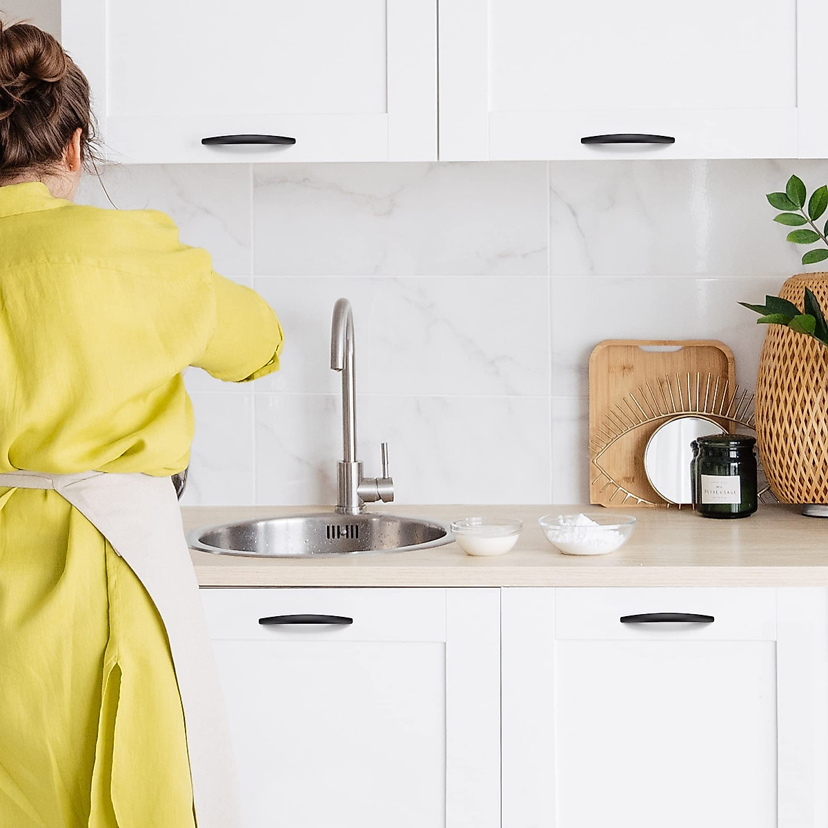 Ravinte 10 Pack Cabinet Pulls 5 Inch Matte Black Curved Drawer Pulls for Kitchen Cupboard Arch Pulls for Dresser Drawer Cabinet Hardware Come with Screwdriver