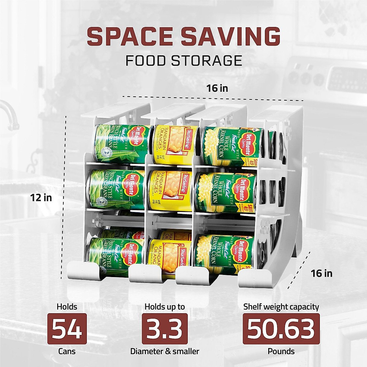 FIFO Can Tracker Stores 54 cans | Rotates First in First Out | Canned Goods Organizer for Cupboard, Pantry and Cabinet | Food Storage | Organize Your Kitchen | Made in USA