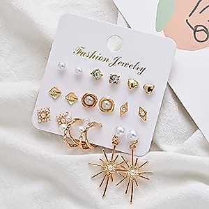 56 Pairs Earrings Sets for Women Pearl Hoop Earring Assorted Multiple Stud Earrings Set Simple Cute Jewelry (#1)