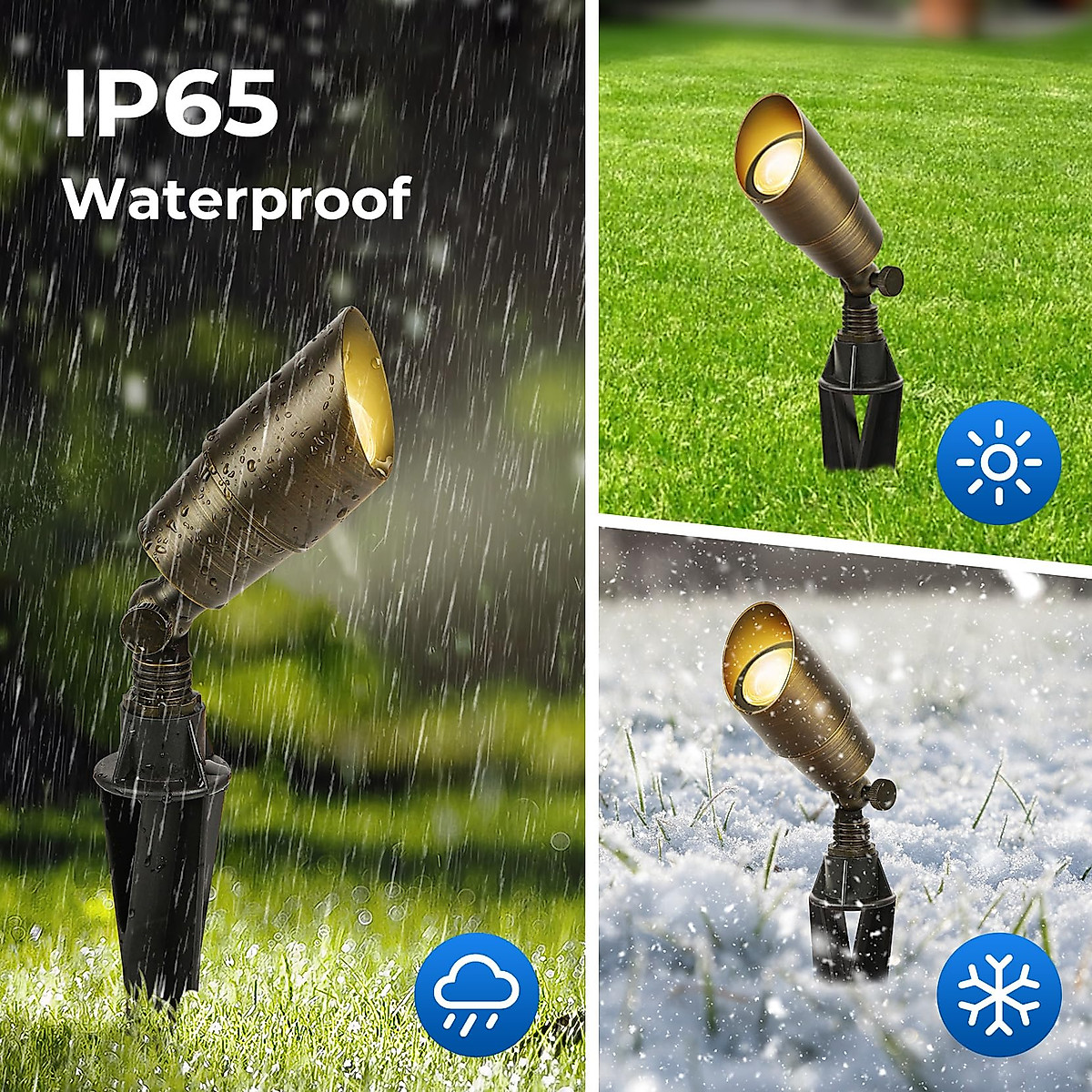CINOTON 4-Pack Brass Landscape Spotlights Outdoor, Low Voltage LED Landscape Lighting Pathway, Waterproof Spotlight for Yard, Tree, Garden