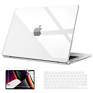 B BELK Compatible with MacBook Pro 14 inch Case 2023 2022 2021 Release M2 A2779 A2442 M1 Pro/Max Chip with Touch ID, Clear Plastic Hard Shell Case with Keyboard Cover + Screen Protector, Transparent