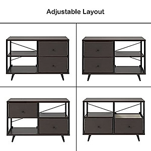 SDHYL Fabric Dresser with 2 Drawers and 2-Tier Storage Shelf, Wide Chest of Drawers Storage Cabinet, Closet Storage Organizer Unit with Steel Frame, Fabric Storage Dresser for Bedroom and Living Room