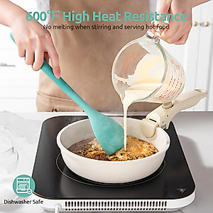 13.3" Solid Cooking Spoon: U-Taste 600ºF Heat Resistant Kitchen Mixing Spoon, Food Grade Nonstick Long and Large Rubber Soup Utensil for Serving, Stirring, Basting, for Pot Cookware (Aqua Sky)