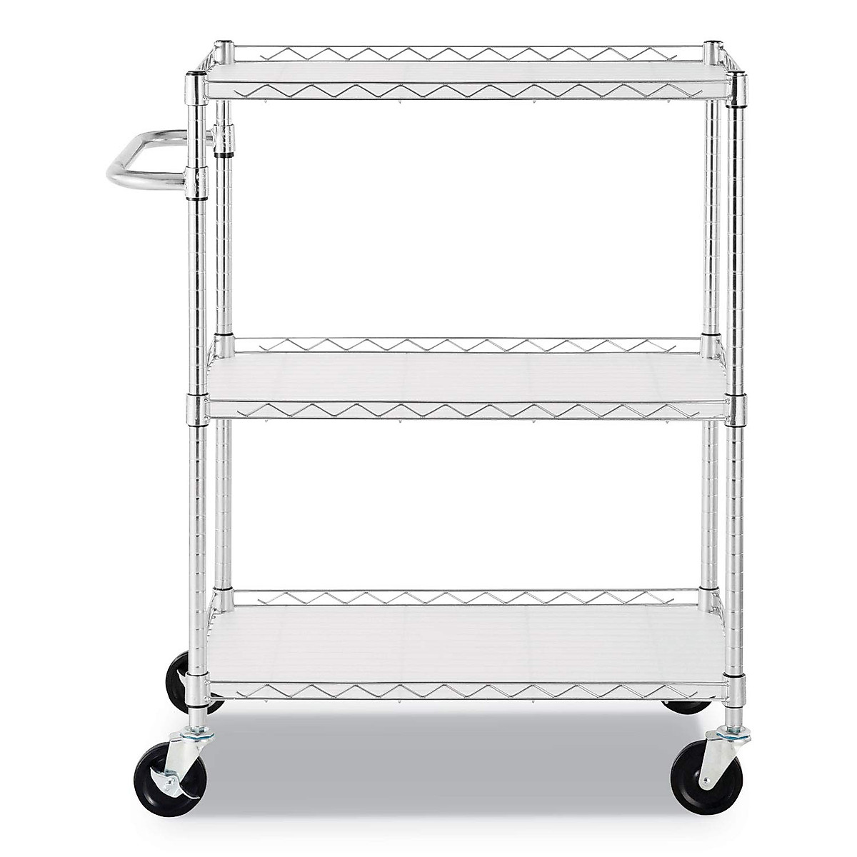 Alera ALESW333018SR 34.5 in. x 18 in. x 40 in. 600 lbs. Capacity 3-Shelf Wire Cart with Liners - Silver