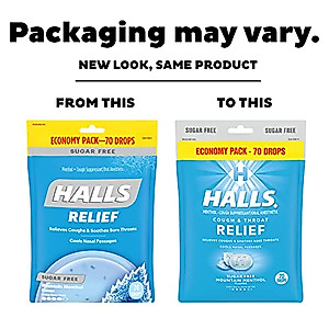 HALLS Relief Mountain Menthol Sugar Free Cough Drops, Economy Pack, 12 Bags of 70 Drops (840 Total Drops)