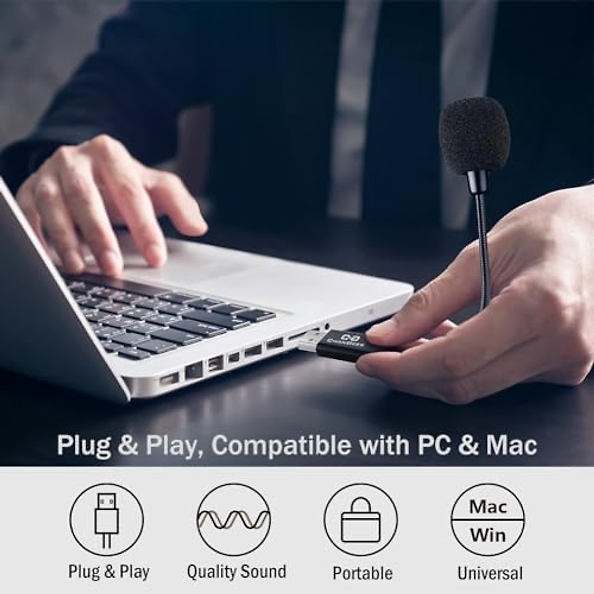 C G CHANGEEK Mini USB Microphone for Laptop and Desktop Computer, with Gooseneck & Universal USB Sound Card, Compatible with PC and Mac, Plug & Play, Ideal Condenser Mic for Remote Work, Online Class