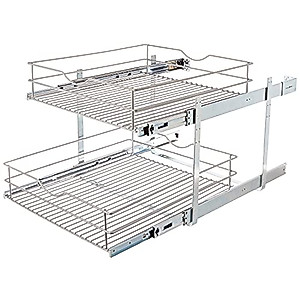 Knape & Vogt RS-DBLMUB-20-FN 20.625 in. W x 21.75 in. D x 16.25 in. H Double Tier Pull Out Cabinet Organizer, Frosted Nickel
