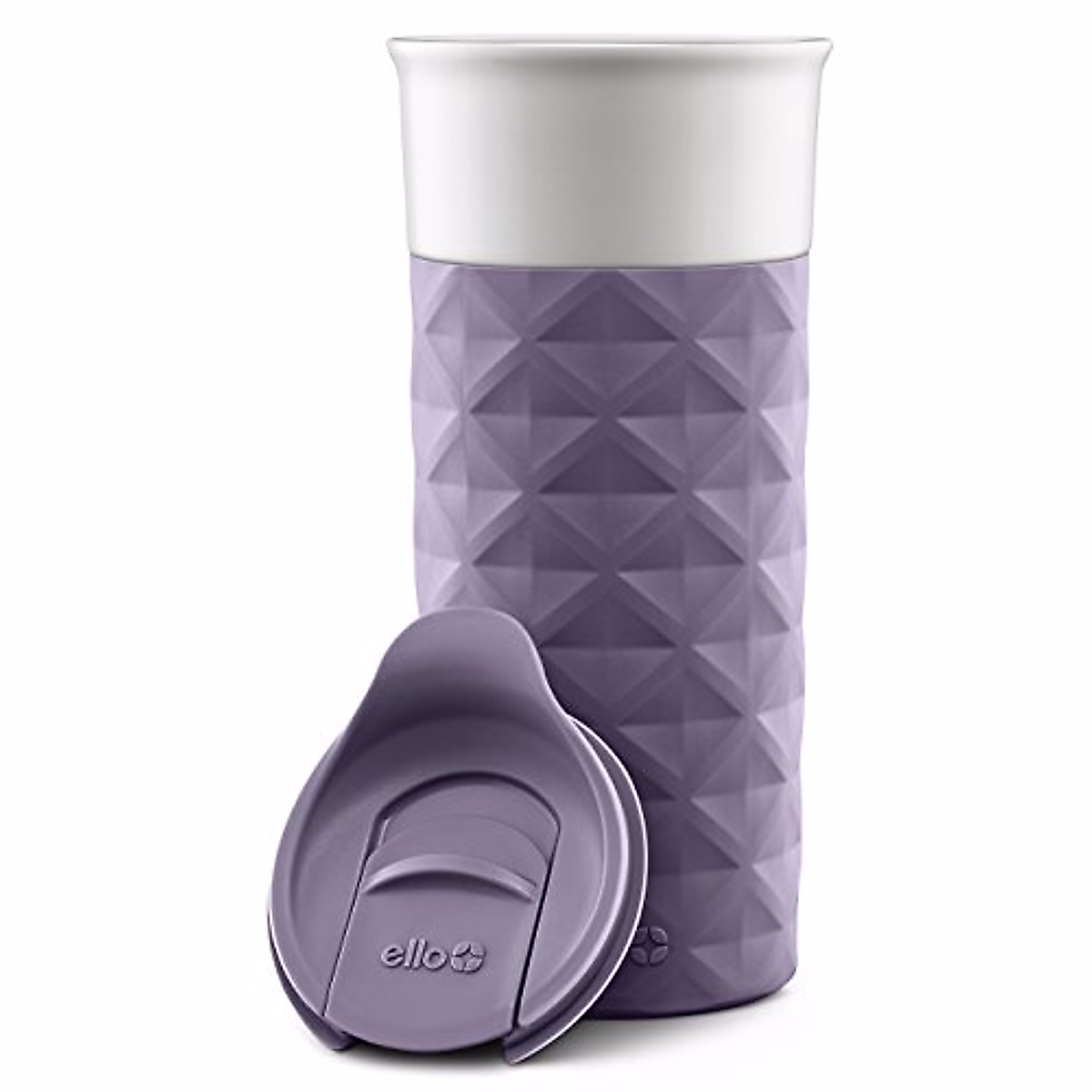 Ello Ogden Ceramic Travel Mug with Splash-Resistant Slider Lid and Protective Silicone Boot, Perfect for Coffee or Tea, BPA Free, Dishwasher Safe, Deep Purple, 16 oz