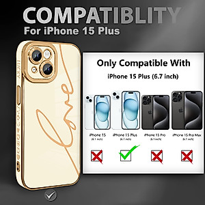 Fiyart Designed for iPhone 15 Plus Case Cute Love Plating for Women Girls with Screen Protector Camera Protective Luxury Electroplated TPU Phone Cover for iPhone 15 Plus 6.7 -White