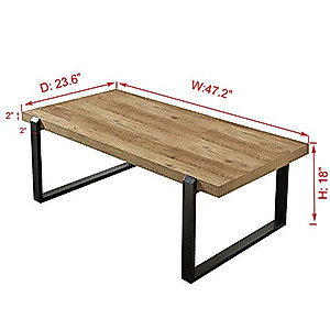 FOLUBAN Rustic Coffee Table,Wood and Metal Industrial Cocktail Table for Living Room, 47 Inch Oak