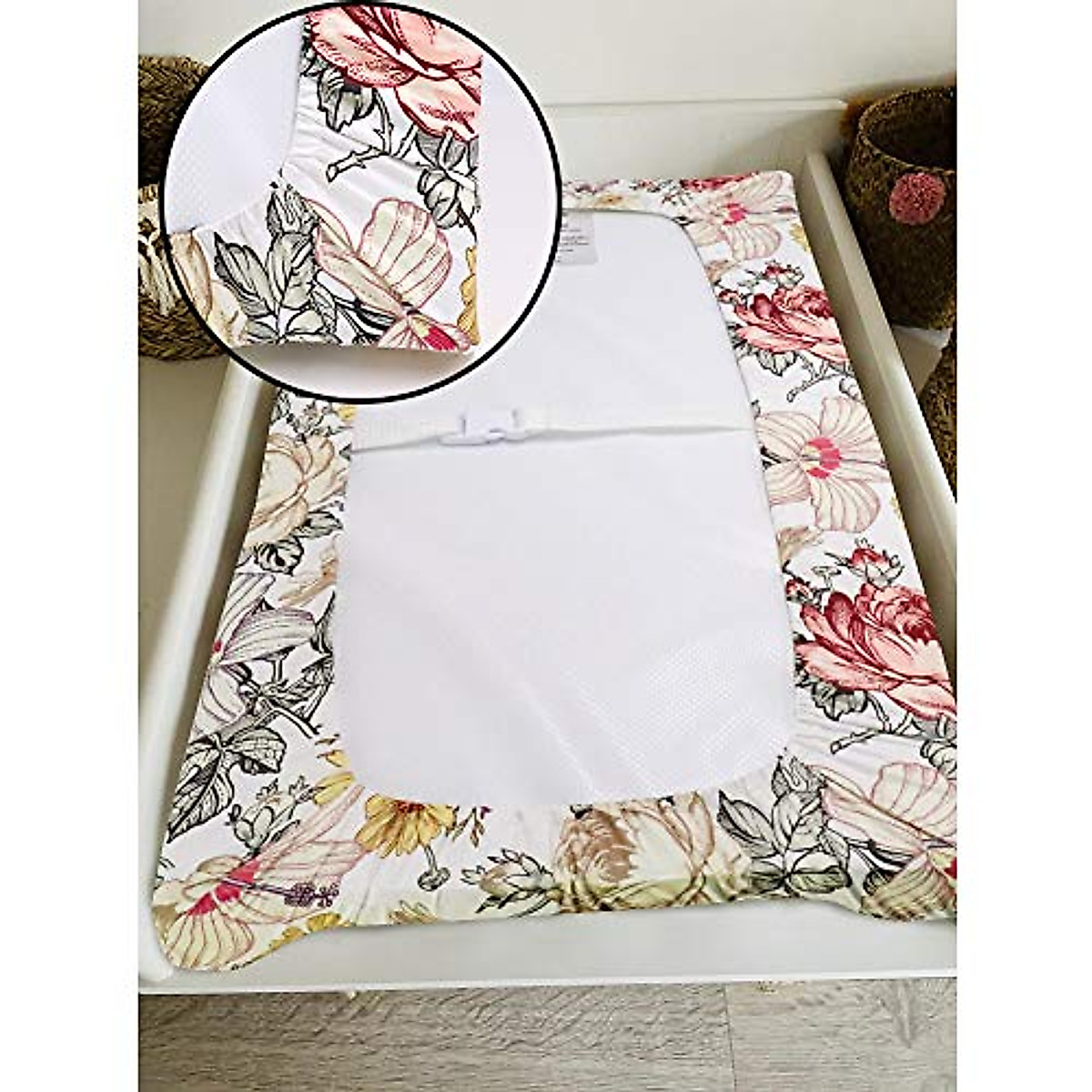 Baby Floral Diaper Changing Pad Cover Cradle Mattress Sheets, Infant Stretchy Fabric Changing Table Cover Changing Mat Cover Baby Nursery Diaper Changing Pad Sheets (Floral)