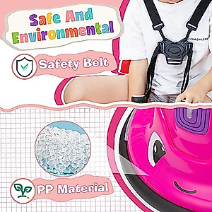 TOBBI Toddlers Bumper Car, 12v Baby Electric Ride On Snail Shape Toy with Remote Control/Children DIY Funny Stickers/360 Degree Spin for Kids of Ages 3-9-Rose Red