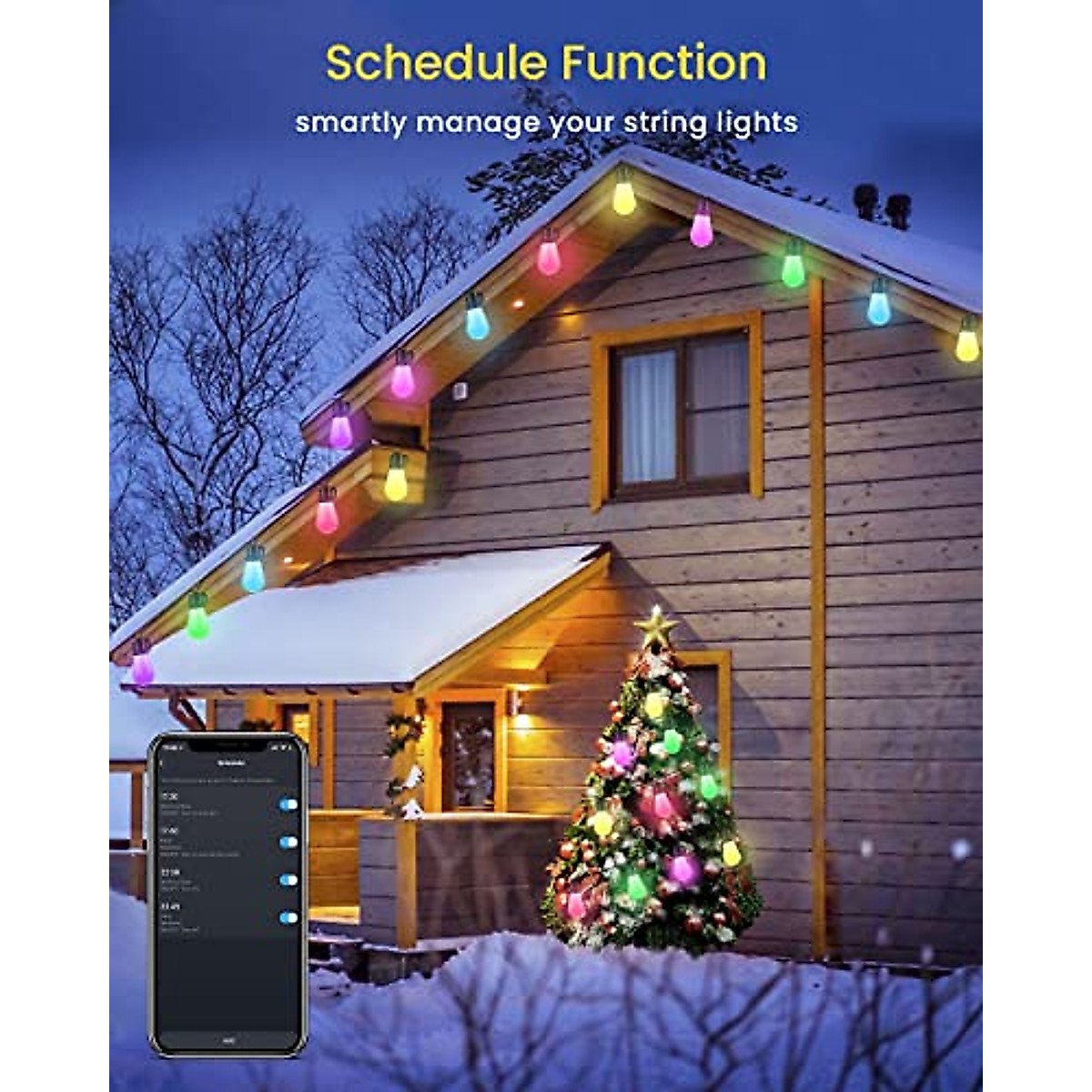 ASAHOM Smart Outdoor String Lights, 45FT Waterproof Dimmable RGB Patio Lights, 15 Shatterproof Multi-Color LED Bulbs, Voice & WiFi APP Control Lights, 30 Scene Modes, Connectable for Party Backyard
