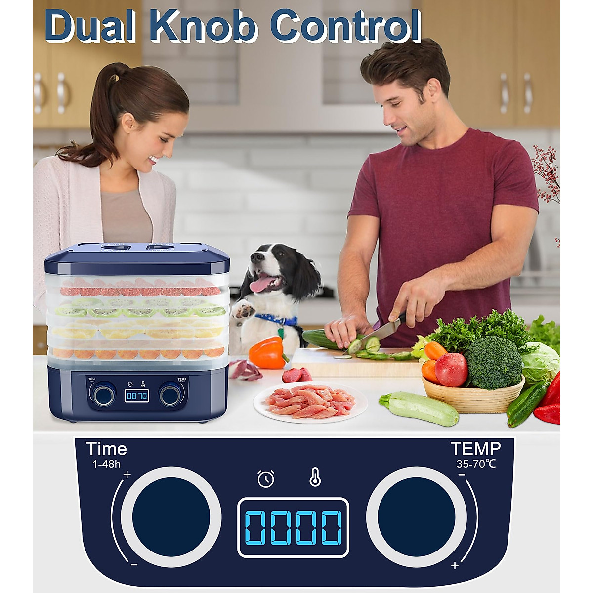 LanAqua Food Dehydrator Machine, Dehydrator for Food and Jerky with Adjustable Temperature(95-158°F) & 48H Timer, Digital Food Dehydrator with 5-Trays, Electric Food Dryer for Meat, Pet Treats, Herbs