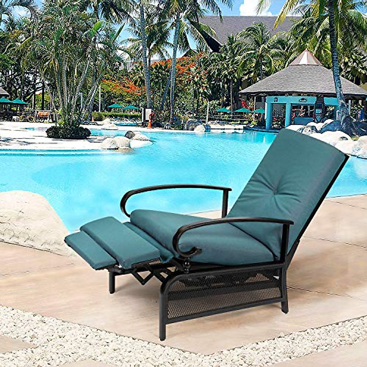 Crownland Outdoor Furniture Automatic Adjustable Patio Recliner Chair with Metal Frame and Water Resistant Cushion for Sunbathing (Peacock Blue)