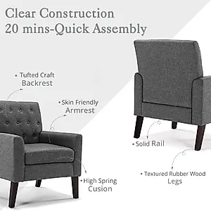 LUE BONA Gray Linen Accent Chairs Set of 2 18.5" H, Upholstered Button Tufted Arm Chairs, Comfy Living Room Chair with Arms, Modern Armchair for Small Space, Bedroom, Living Room