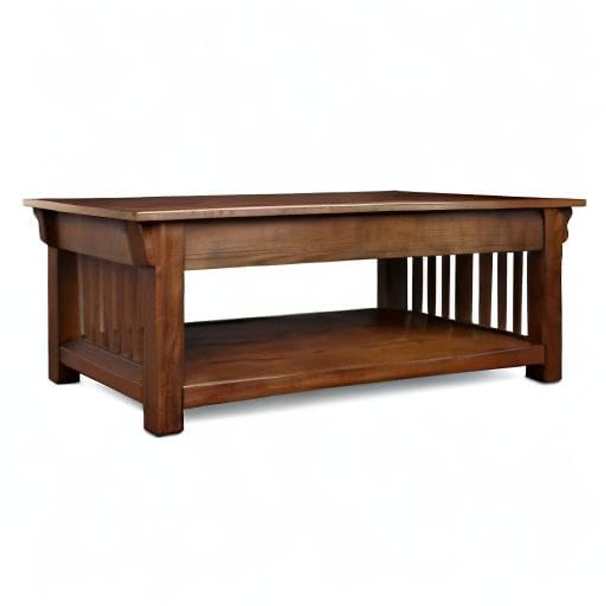 Leick Home 8204 Mission Impeccable Coffee Table for Living Room, Two Drawers and Shelf, Made with Solid Wood, Medium Oak Finish