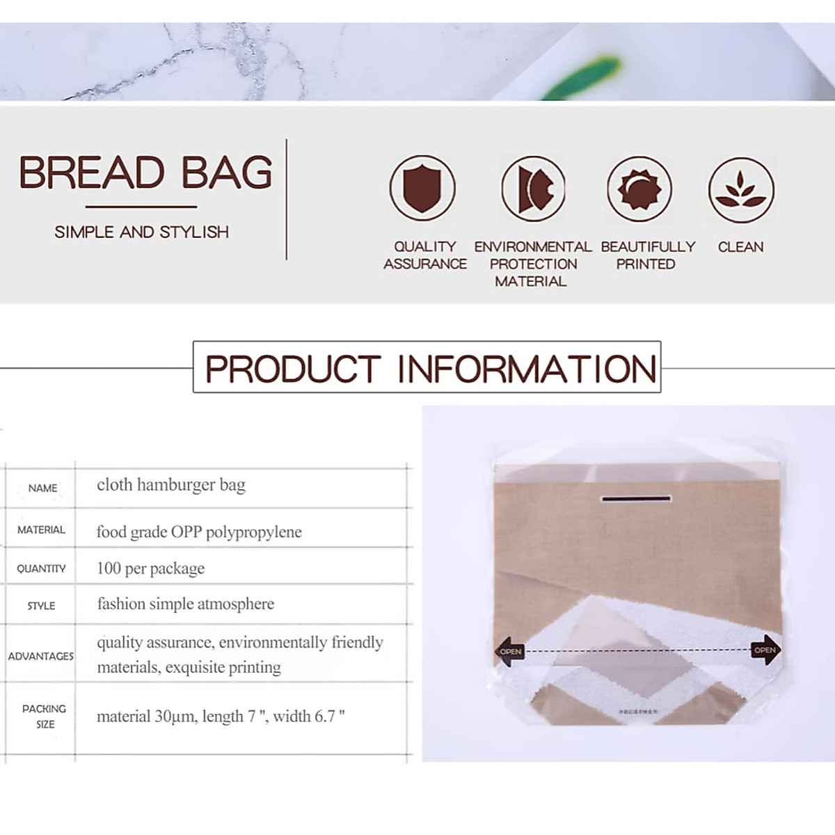 Disposable Plastic To Go Hamburger bag &Stickers,Easy Tear Hamburgers Packing(100pcs),Plastic Burger Containers to Carry Cake Dessert Sandwich,Takeaway Home Use and Party Bake Sale