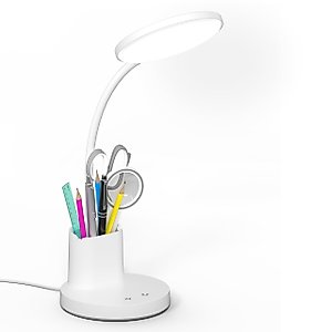 Vicsoon Desk Lamp, LED Desk Lamp for Home Office, Touch Table Lamp with 3 Color Modes 360° Adjustable Arm, Dimmable Desk Light with Pen Phone Holder, White